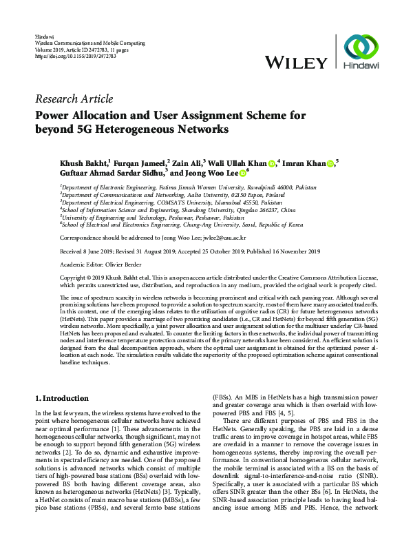 (PDF) Power Allocation and User Assignment Scheme for beyond 5G Heterogeneous Networks