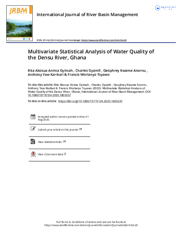 Pdf Multivariate Statistical Analysis Of Water Quality Of The Densu River Ghana
