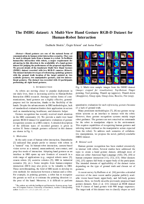 Pdf The Imhg Dataset A Multiview Hand Gesture Rgb D Dataset For Human Robot Interaction