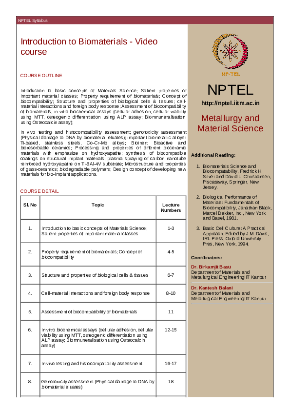 (PDF) Introduction to Biomaterials