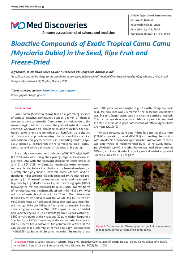 (PDF) Bioactive Compounds of Exotic Tropical Camu-Camu (Myrciaria Dubia ...
