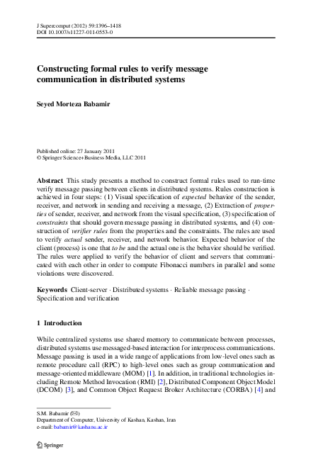 (PDF) Constructing formal rules to verify message communication in distributed systems | Seyed ...