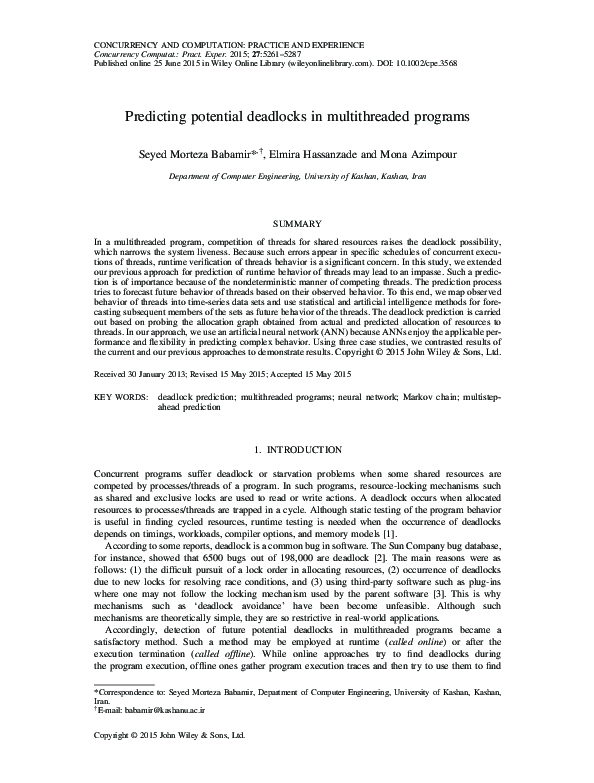 (PDF) Predicting potential deadlocks in multithreaded programs