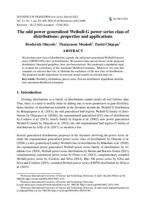 (PDF) The odd power generalized Weibull-G power series class of ...