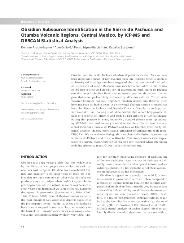 (PDF) Obsidian Subsource Identification in the Sierra de Pachuca and ...
