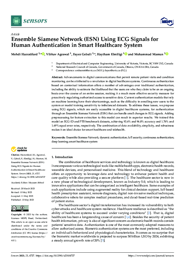 (PDF) Ensemble Siamese Network (ESN) Using ECG Signals for Human Authentication in Smart ...