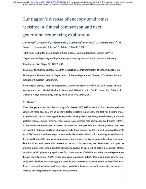 (PDF) Huntington’s disease phenocopy syndromes revisited: a clinical ...