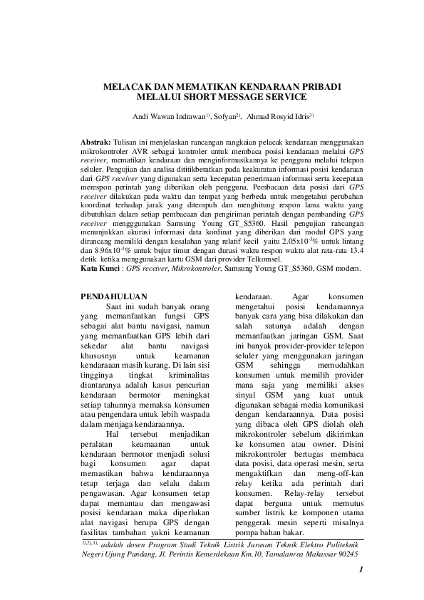 (PDF) Melacak Dan Mematikan Kendaraan Pribadi Melalui Short Message Service | Andi Wawan ...