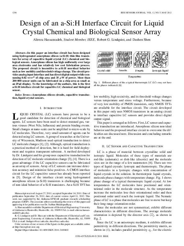 (PDF) Design of an a-Si:H Interface Circuit for Liquid Crystal Chemical and Biological Sensor Array
