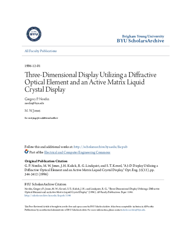 (PDF) Three‐dimensional display utilizing a diffractive optical element and an active matrix ...