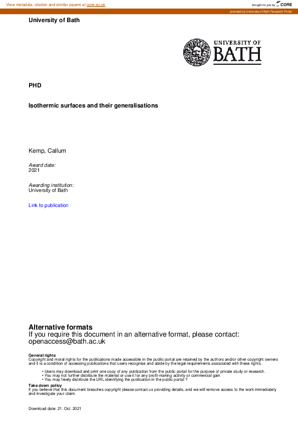 (PDF) Isothermic surfaces and their generalisations