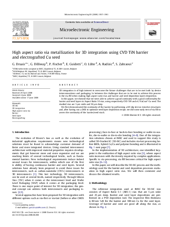 (PDF) High aspect ratio via metallization for 3D integration using CVD ...