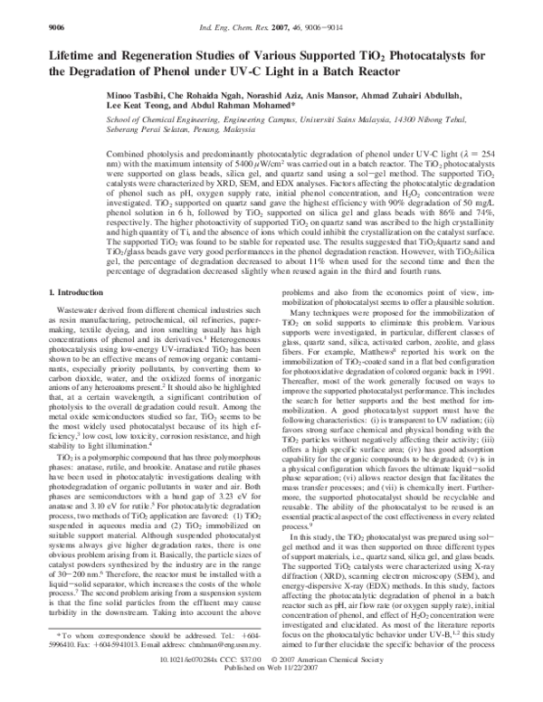 (PDF) Lifetime and Regeneration Studies of Various Supported TiO2 Photocatalysts for the ...