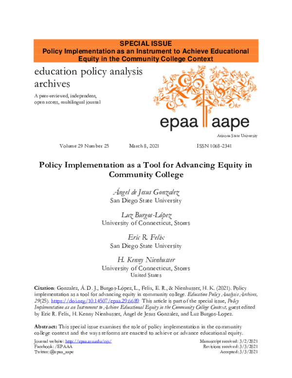 (PDF) Policy implementation as a tool for advancing equity in community college
