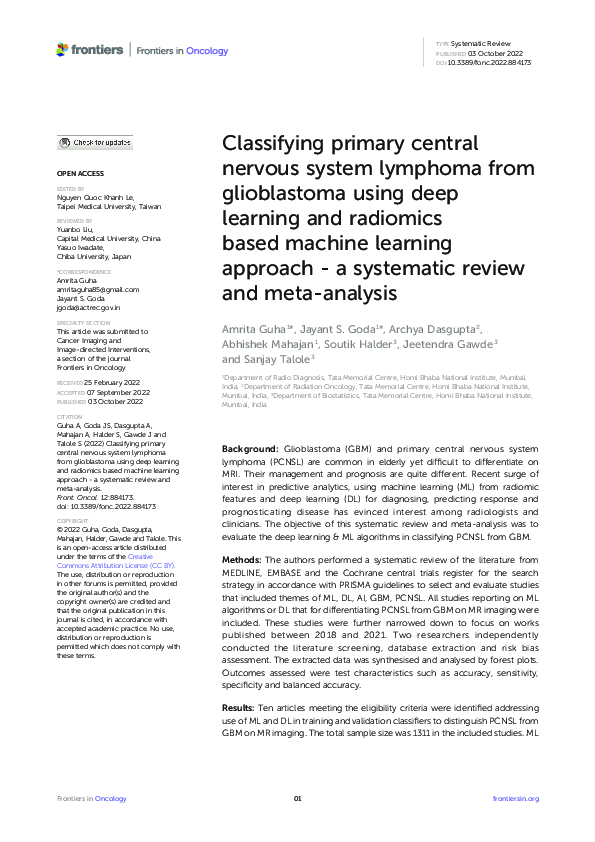 (PDF) Classifying primary central nervous system lymphoma from glioblastoma using deep learning ...