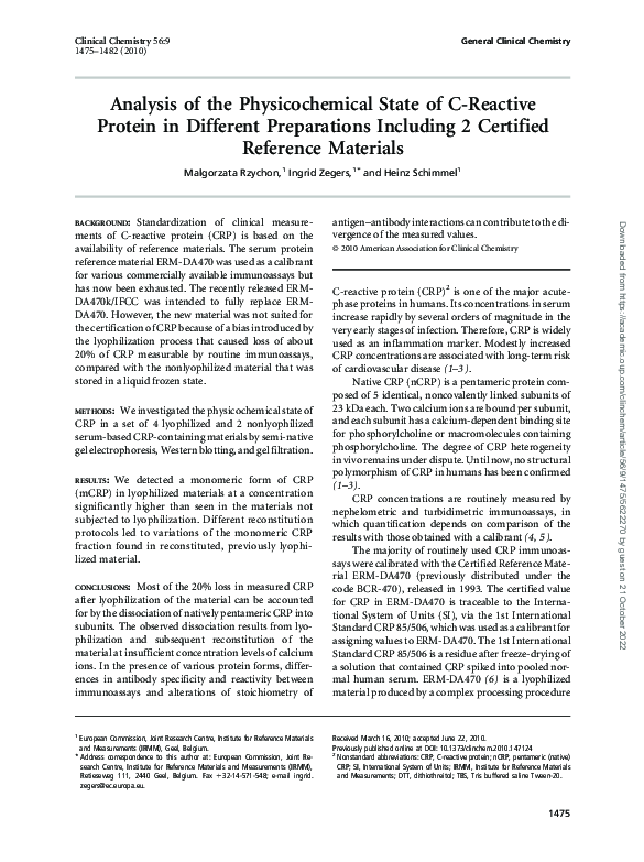 (PDF) Analysis of the Physicochemical State of C-Reactive Protein in ...