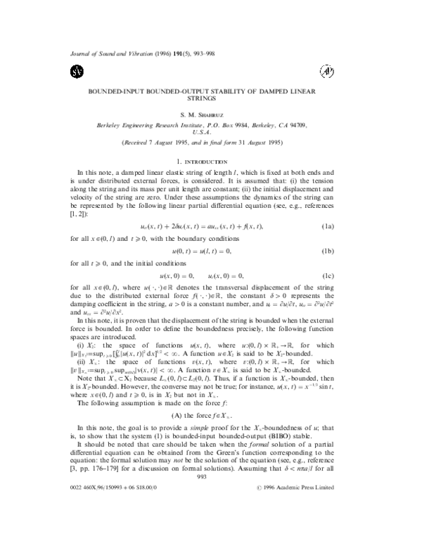 (PDF) Bounded-input bounded-output stability of a damped nonlinear string