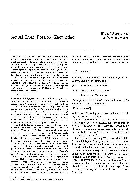(PDF) Actual truth, possible knowledge | Wlodek Rabinowicz - Academia.edu