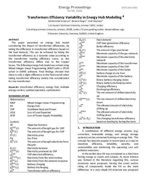 (PDF) Transformers Efficiency Variability in Energy Hub Modelling