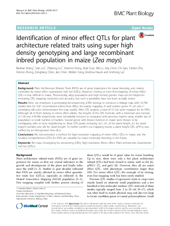 (PDF) Identification of minor effect QTLs for plant architecture ...