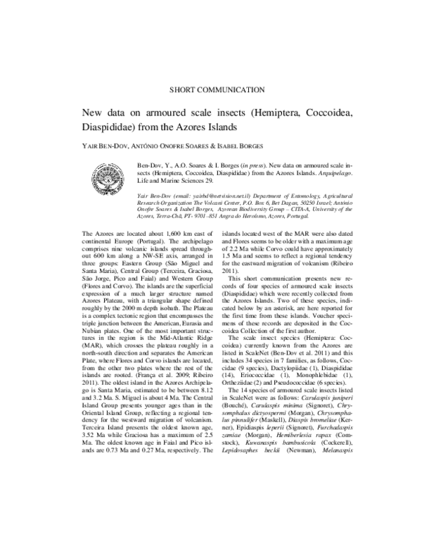 (PDF) New data on armoured scale insects (Hemiptera, Coccoidea ...