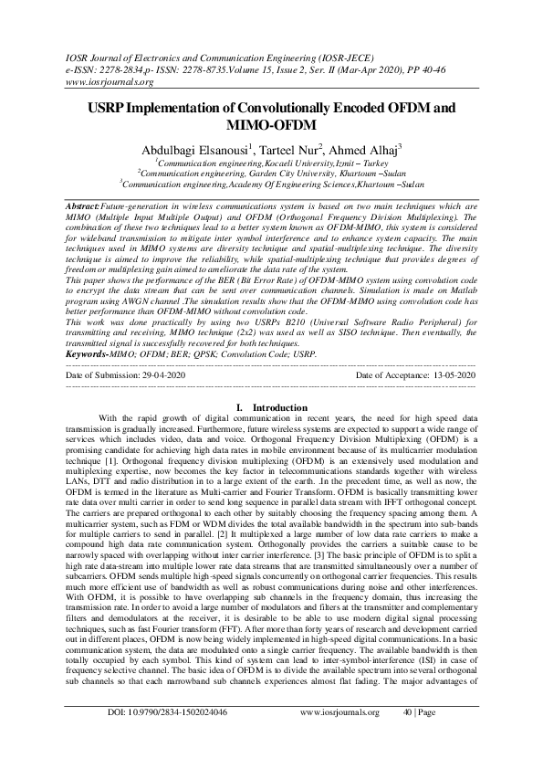 (PDF) USRP Implementation of Convolutionally Encoded OFDM and MIMO-OFDM
