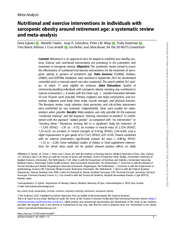 (PDF) Nutritional and exercise interventions in individuals with ...