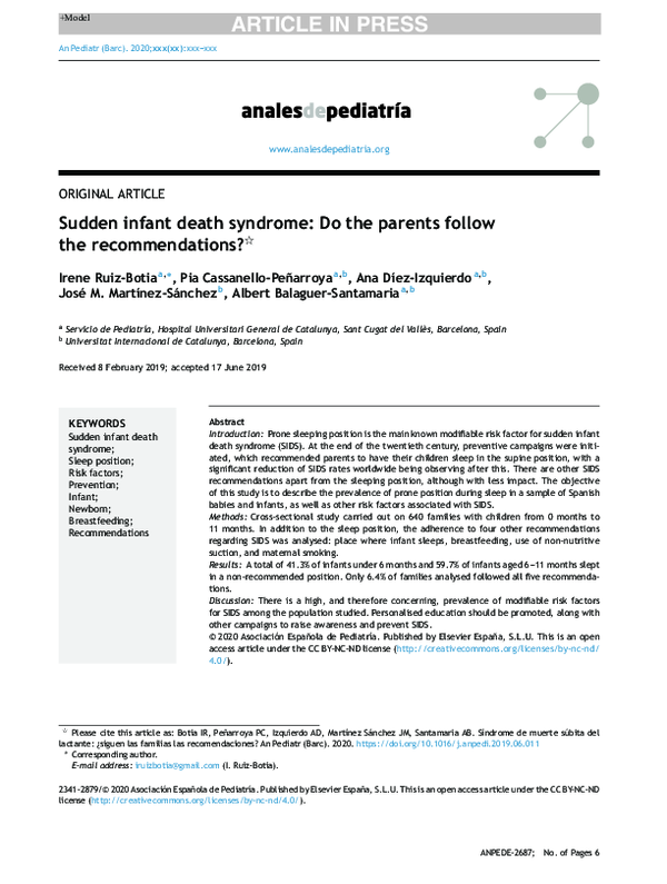 (PDF) Sudden infant death syndrome: Do the parents follow the recommendations?