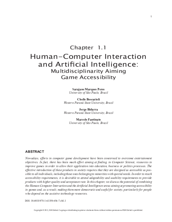 (PDF) Human-Computer Interaction and Artificial Intelligence | Clodis Boscarioli - Academia.edu