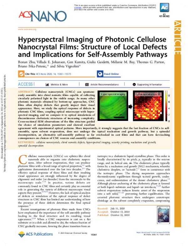 (PDF) Hyperspectral Imaging of Photonic Cellulose Nanocrystal Films: Structure of Local Defects ...