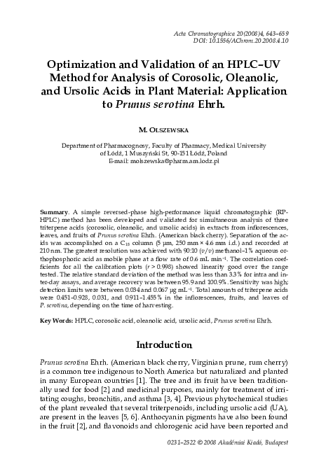 (PDF) Optimization and validation of an HPLC-UV method for analysis of corosolic, oleanolic, and ...