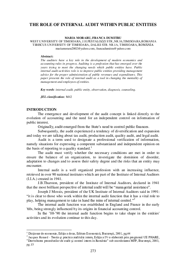 (PDF) The Role of Internal Audit Within Public Entities