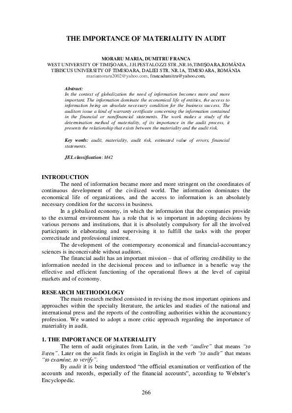 (PDF) The importance of materiality in audit