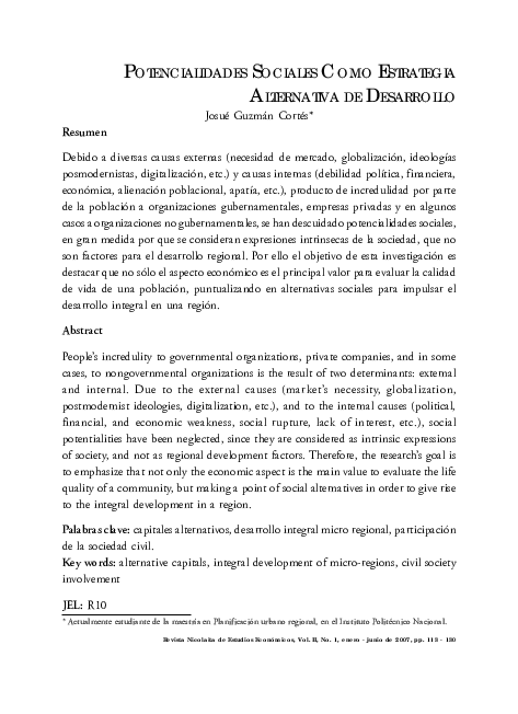 (PDF) Potencialidades sociales como estrategia alternativa al desarrollo