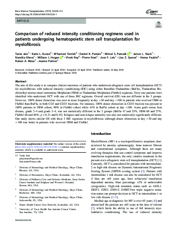 (PDF) Comparison of reduced intensity conditioning regimens used in ...