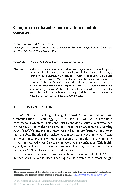 (PDF) Computer-mediated communication in adult education | Mike Davis - Academia.edu