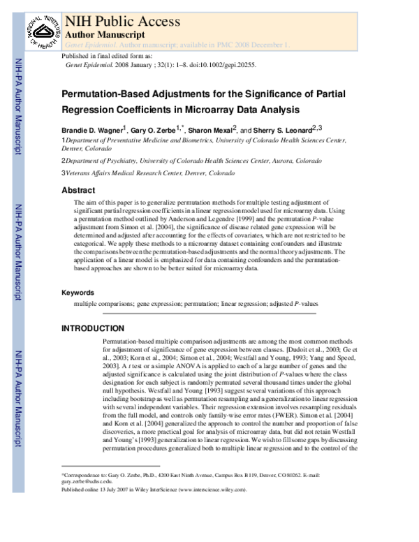 (PDF) Permutation-based adjustments for the significance of partial regression coefficients in ...
