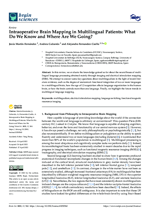 (PDF) Intraoperative Brain Mapping in Multilingual Patients: What Do We Know and Where Are We Going?