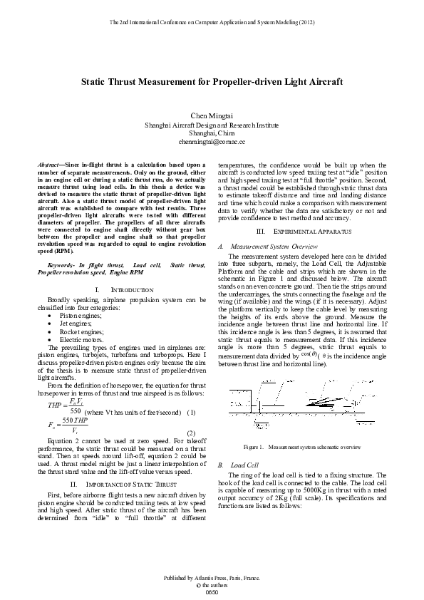 (PDF) Static Thrust Measurement for Propeller-driven Light Aircraft