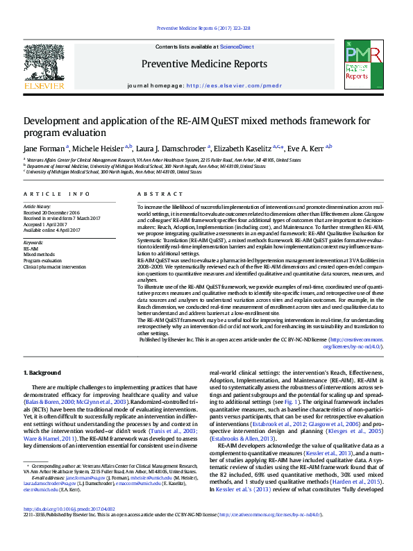 Pdf Development And Application Of The Re Aim Quest Mixed Methods