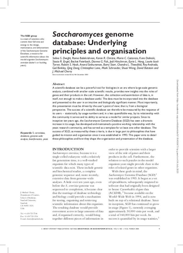 (PDF) Saccharomyces genome database: Underlying principles and ...