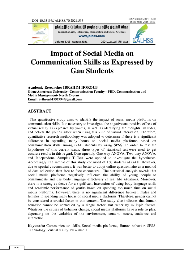 (PDF) Impact of Social Media on Communication Skills as Expressed by ...