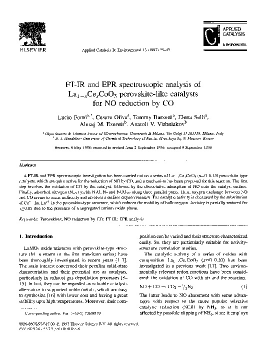 (PDF) FT-IR and EPR spectroscopic analysis of La1−xCexCoO3 perovskite-like catalysts for NO ...