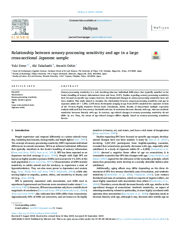 (PDF) Sensory Processing Sensitivity Across Ages (PDF) Sensory Processing Sensitivity Across Ages