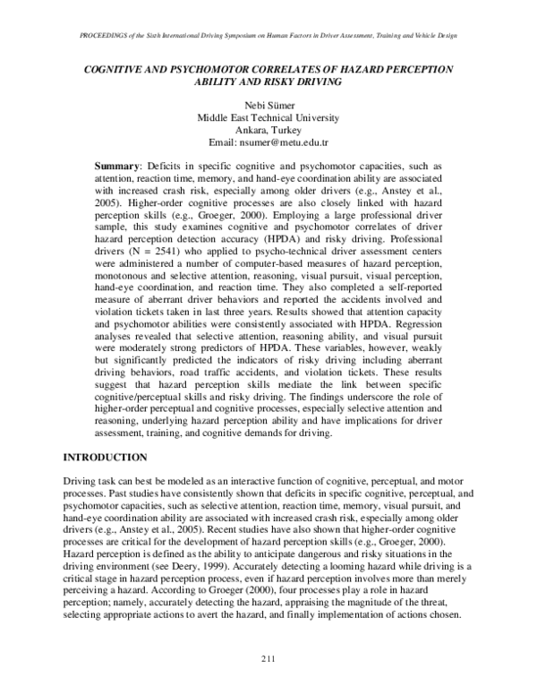 (PDF) Cognitive and Psychomotor Correlates of Hazard Perception Ability ...