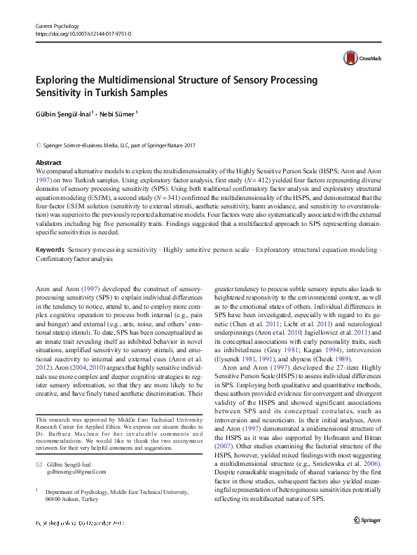 (PDF) Exploring the Multidimensional Structure of Sensory Processing Sensitivity in Turkish Samples