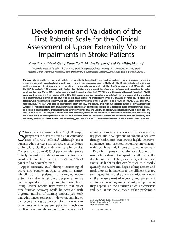 (PDF) Development and Validation of the First Robotic Scale for the Clinical Assessment of Upper ...