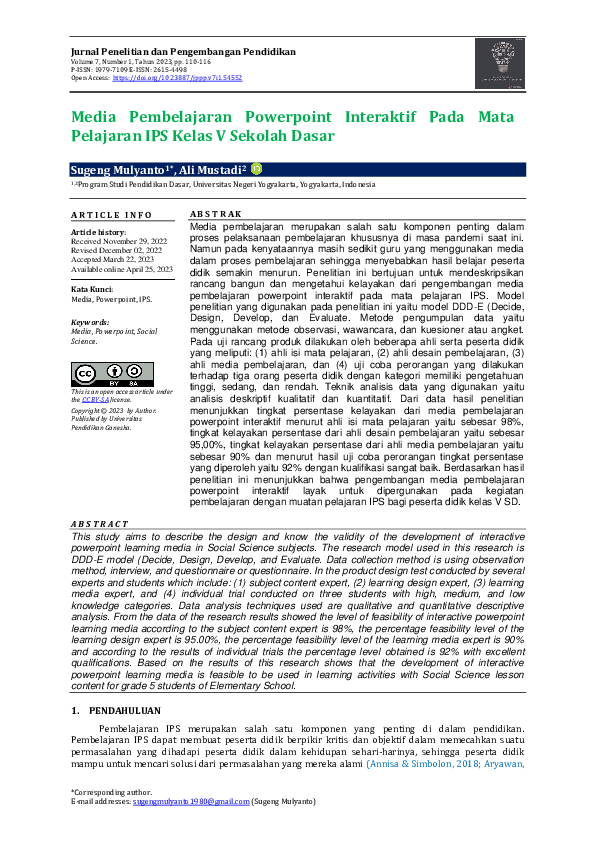 (PDF) Media Pembelajaran Powerpoint Interaktif Pada Mata Pelajaran IPS Kelas V Sekolah Dasar