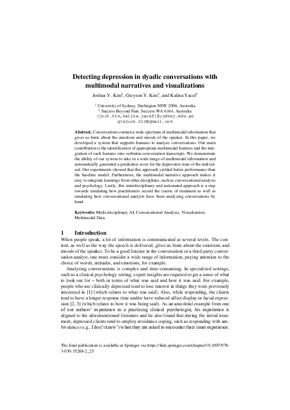(PDF) Detecting Depression in Dyadic Conversations with Multimodal ...