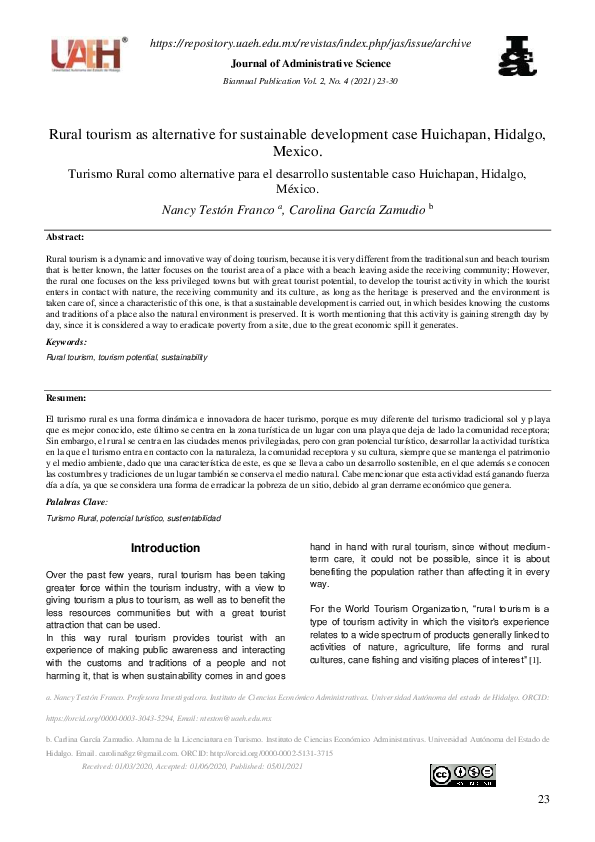 (PDF) Rural tourism as alternative for sustainable development case ...